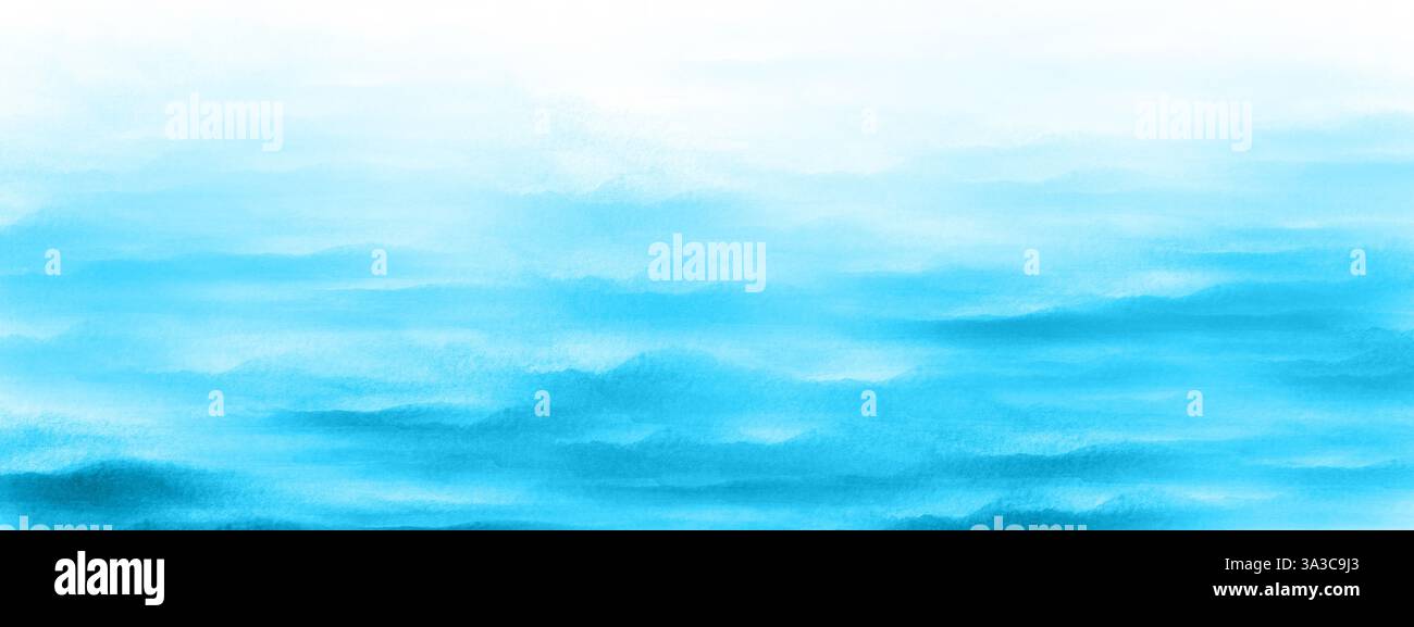 Light blue sea ocean water waves Watercolor painting of marine ...