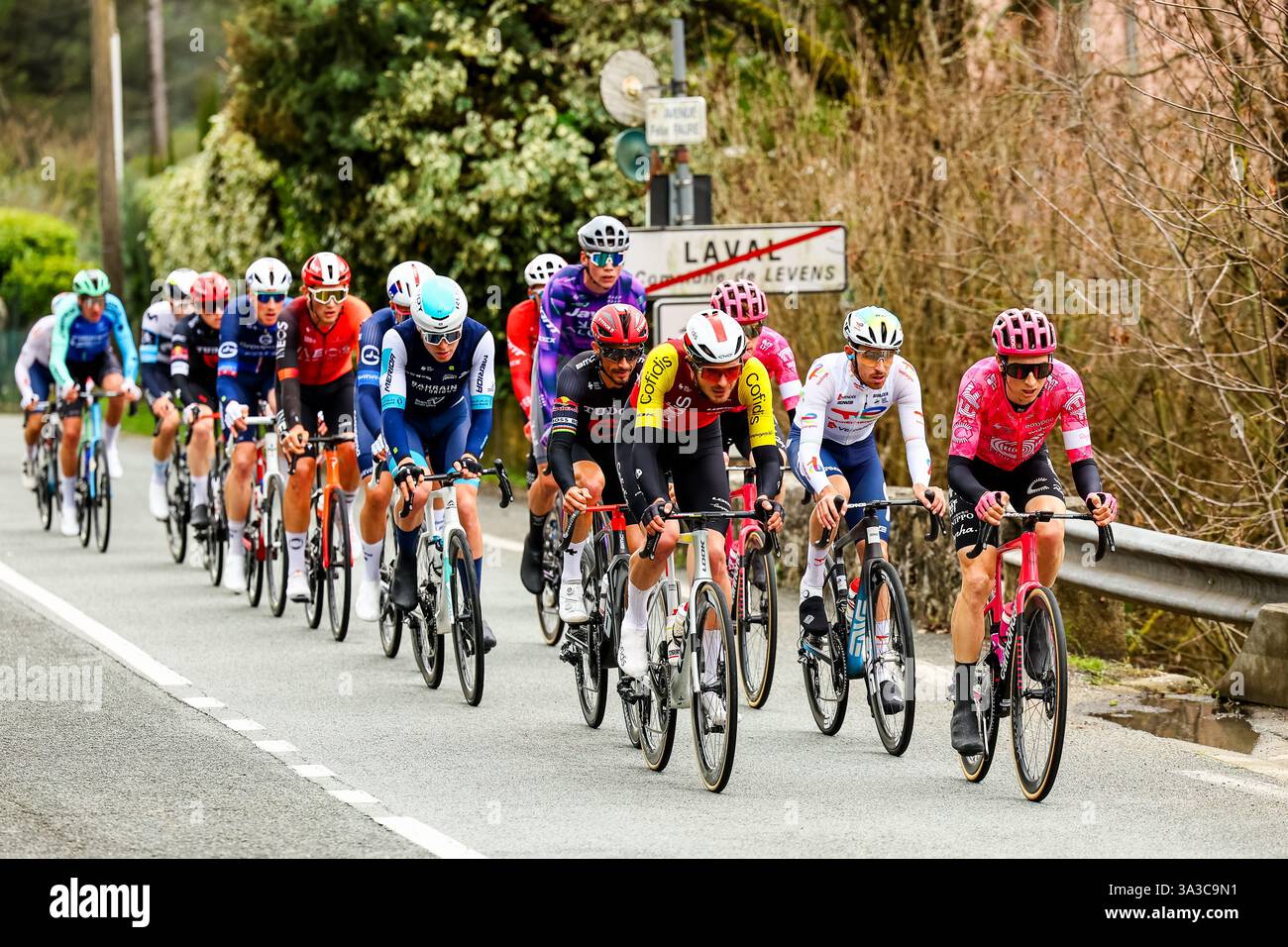 Auron, France. 15th Mar, 2025. The breakaway group pictured during ...