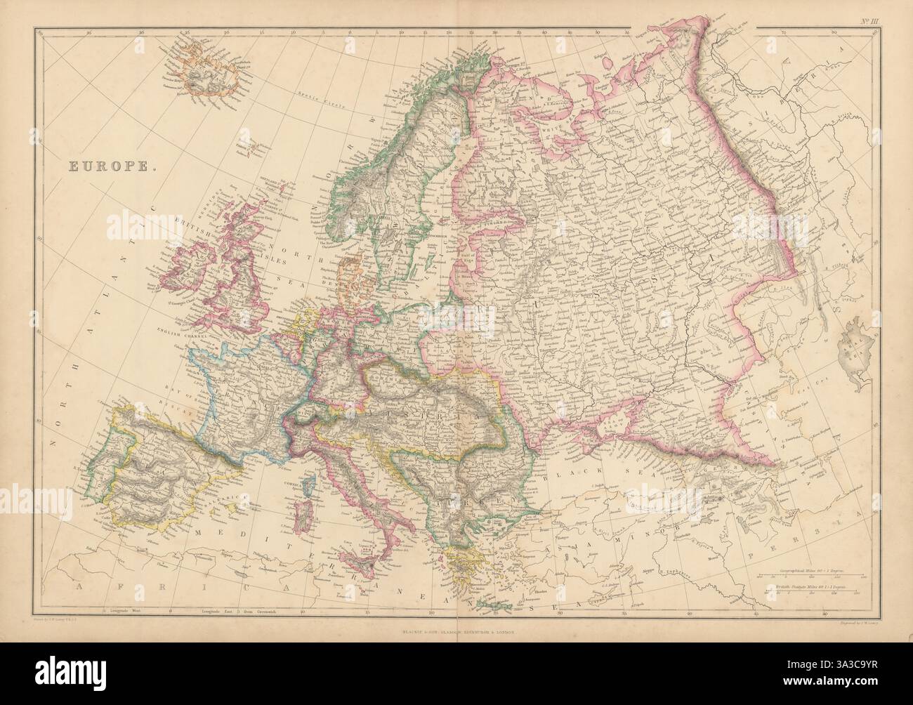 Europe by Joseph Wilson Lowry. Great Powers 1860 old antique map plan ...