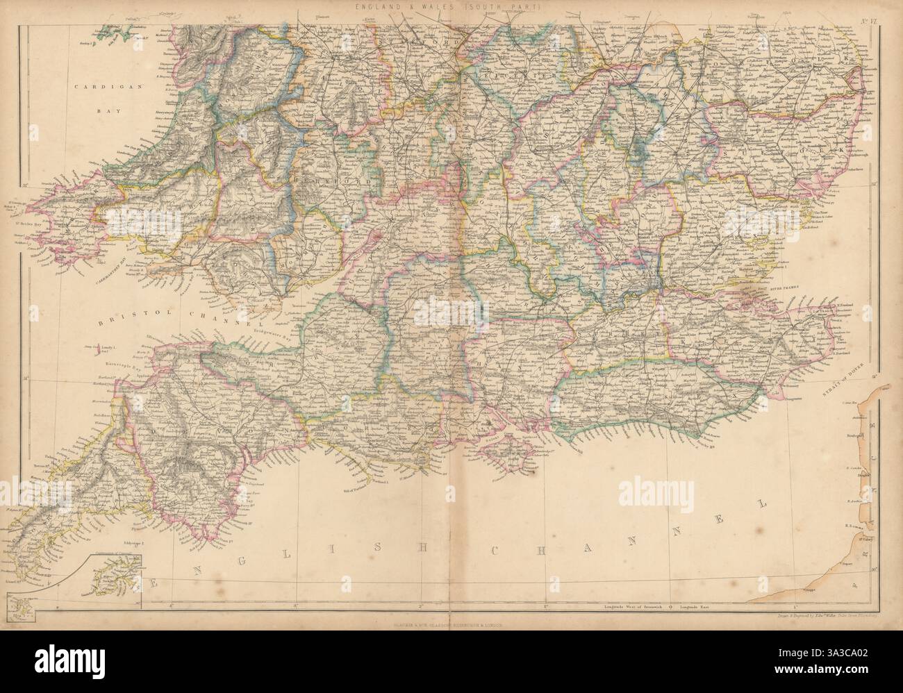 England and Wales (South Part) by Edward Weller 1860 old antique map ...