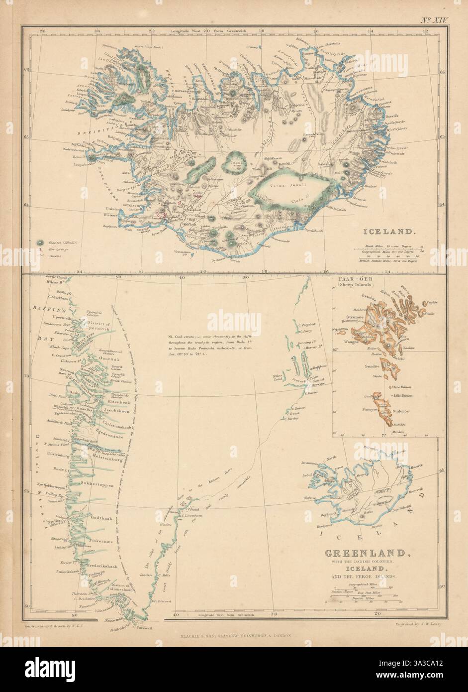 Iceland w/ glaciers. Greenland w/ Danish Colonies. Faroe Islands. LOWRY ...