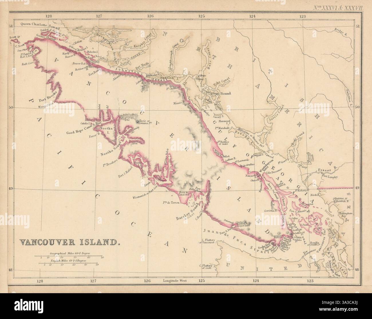 Vancouver Island by Edward Weller 1860 old antique vintage map plan ...