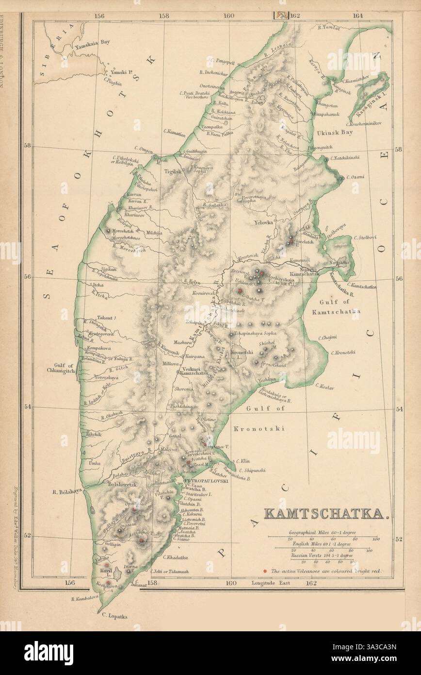 Kamchatka 'Kamtschatka' showing active volcanoes. WELLER 1860 old ...