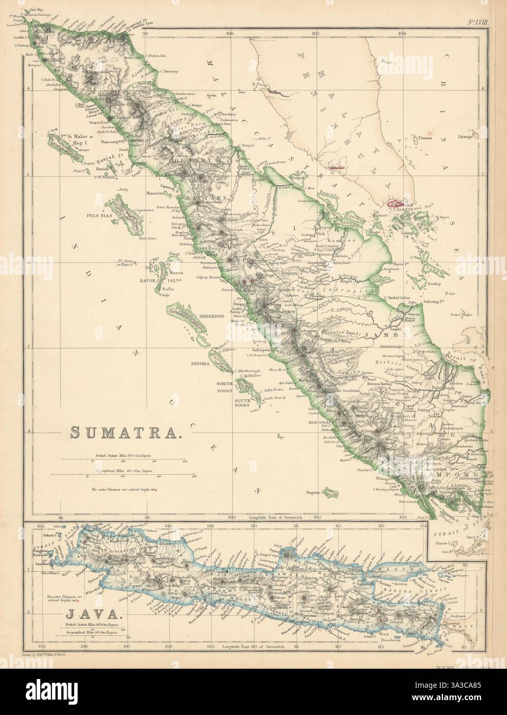 Sumatra & Java showing volcanoes by Edward Weller. Indonesia 1860 old ...