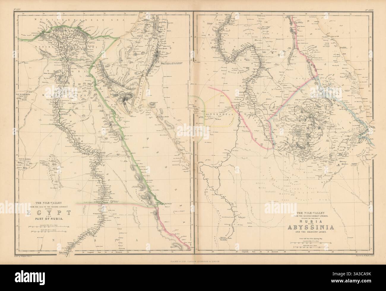 The Nile Valley. Blue & White Niles. Egypt Sudan Ethiopia. HUGHES 1860 ...