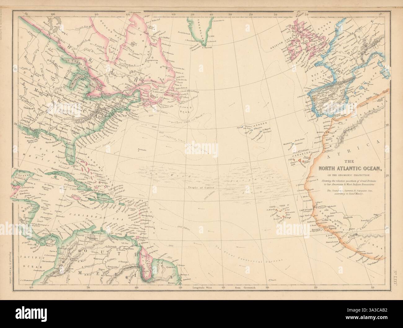 North Atlantic Ocean showing Gulf Stream, currents & Sargasso Sea LOWRY ...