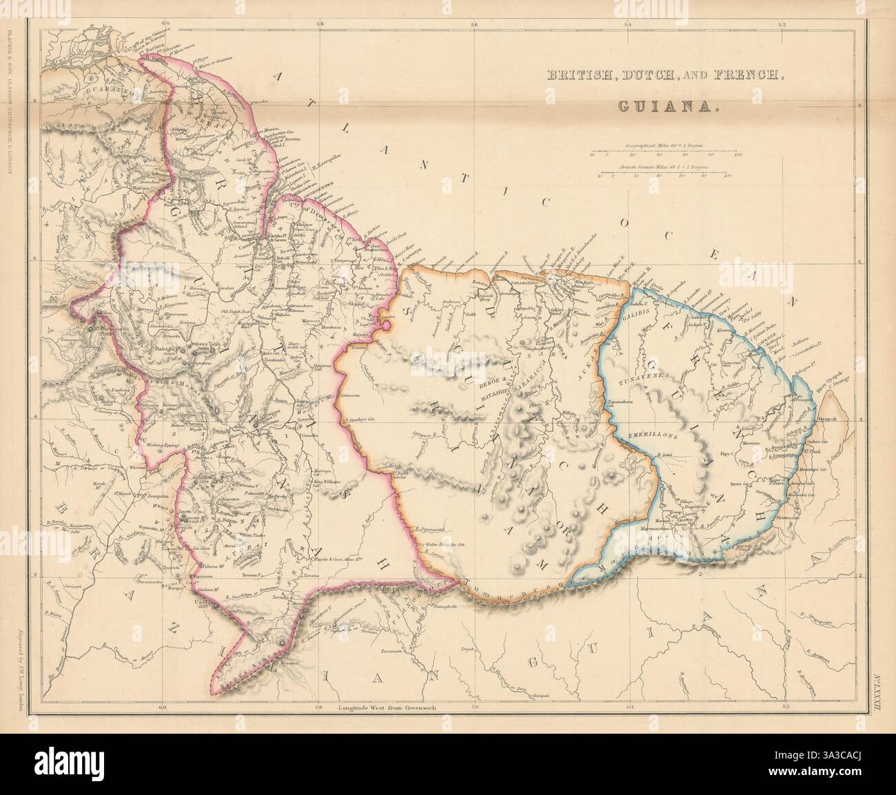 British, Dutch & French Guiana. Suriname Guyana. LOWRY 1860 old antique ...