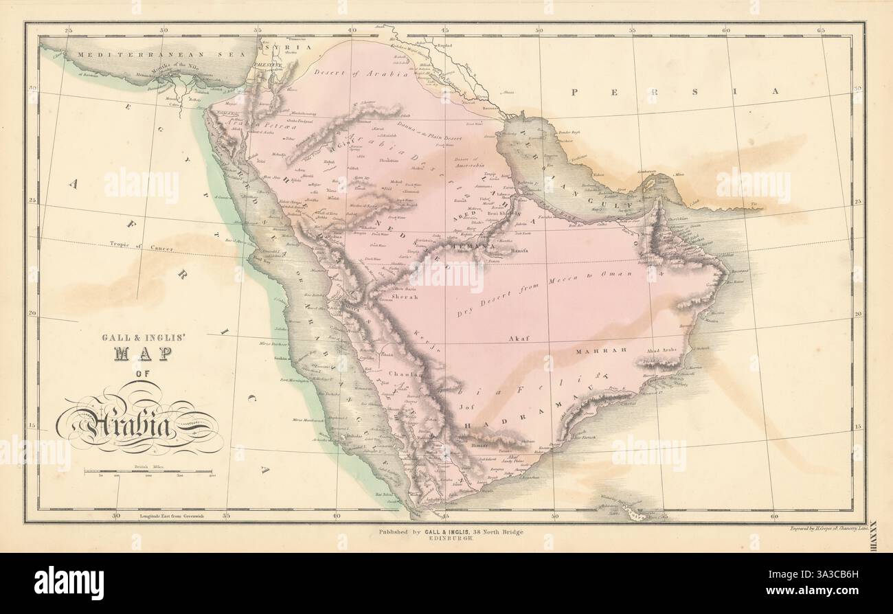 Gall & Inglis' Map of Arabia. Grane Bahrain Muskat (Muscat) Ailah ...