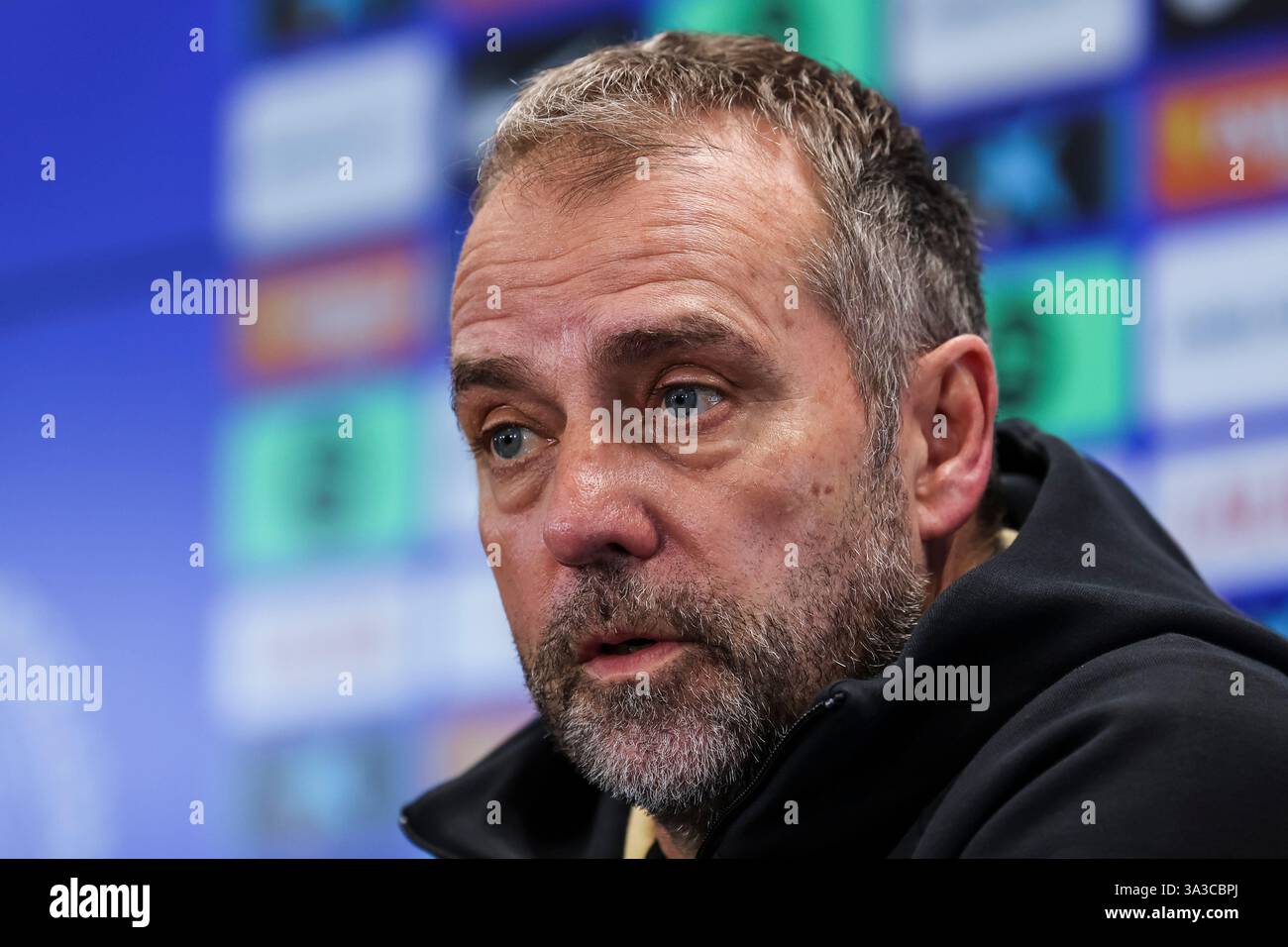 Hansi Flick, head coach of FC Barcelona attends his press conference during the training day of ...