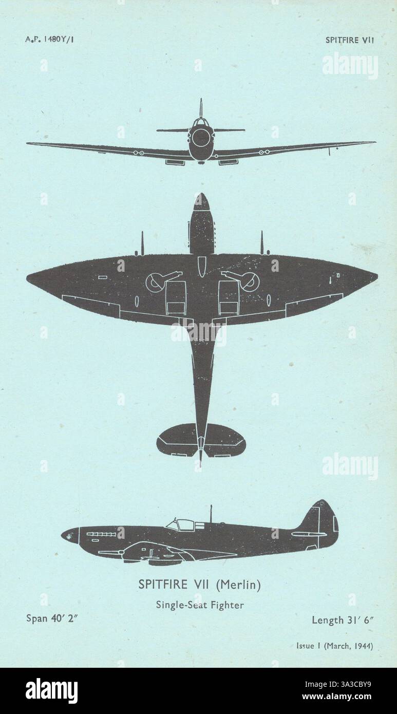 Supermarine Spitfire VII fighter. Air Ministry aircraft recognition ...