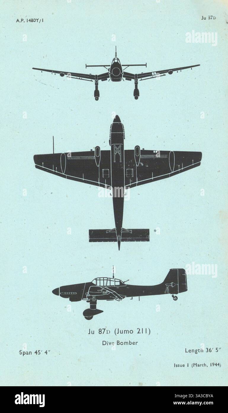 Junkers Ju 87D Stuka Dive Bomber. Air Ministry aircraft recognition profile 1944 Stock Photo - Alamy