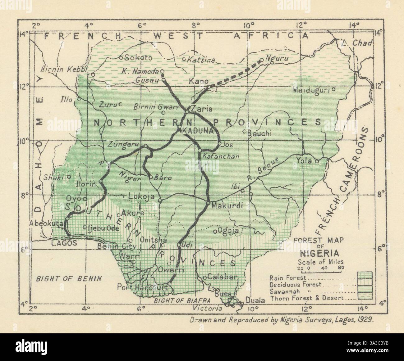 Forest Map of Nigeria 1929 old vintage plan chart Stock Photo - Alamy