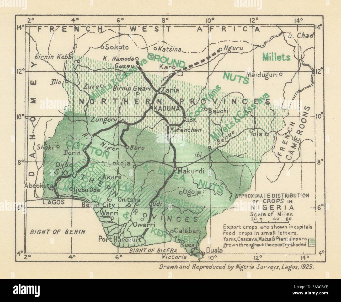 Approximate distribution of Crops in Nigeria 1929 old vintage map plan ...