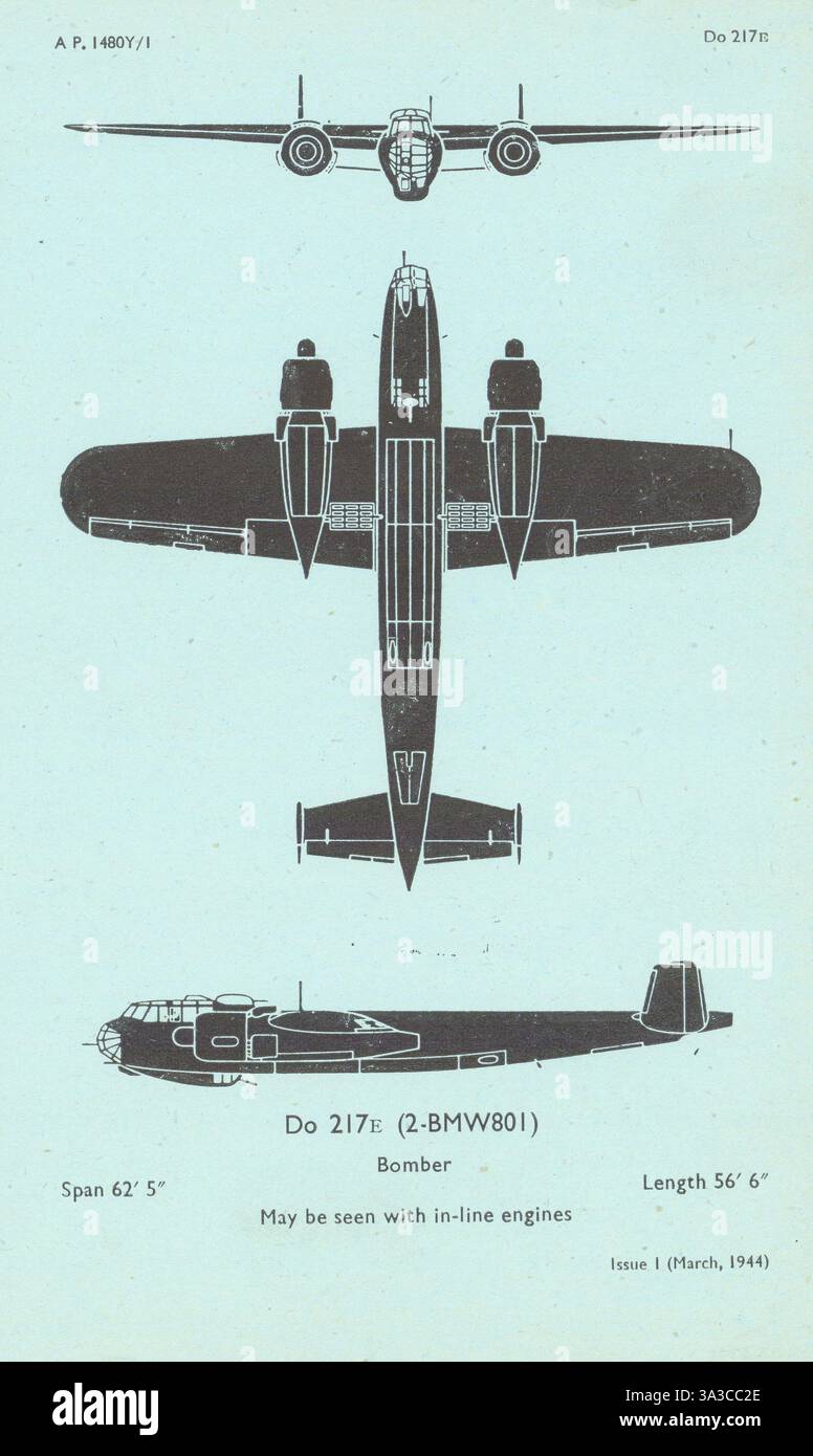 Dornier Do 217E Bomber. Air Ministry aircraft recognition profile 1944 ...