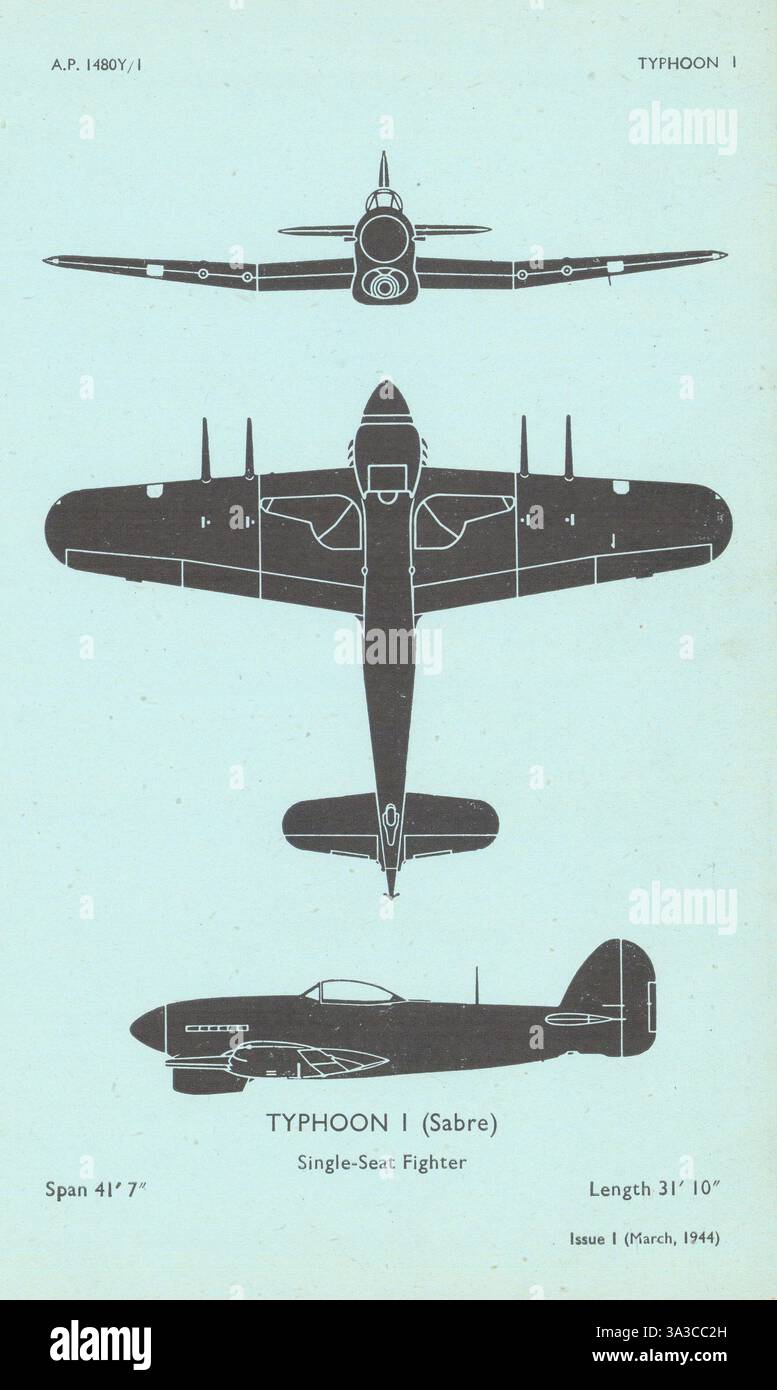 Hawker Typhoon I fighter. Air Ministry aircraft recognition profile ...
