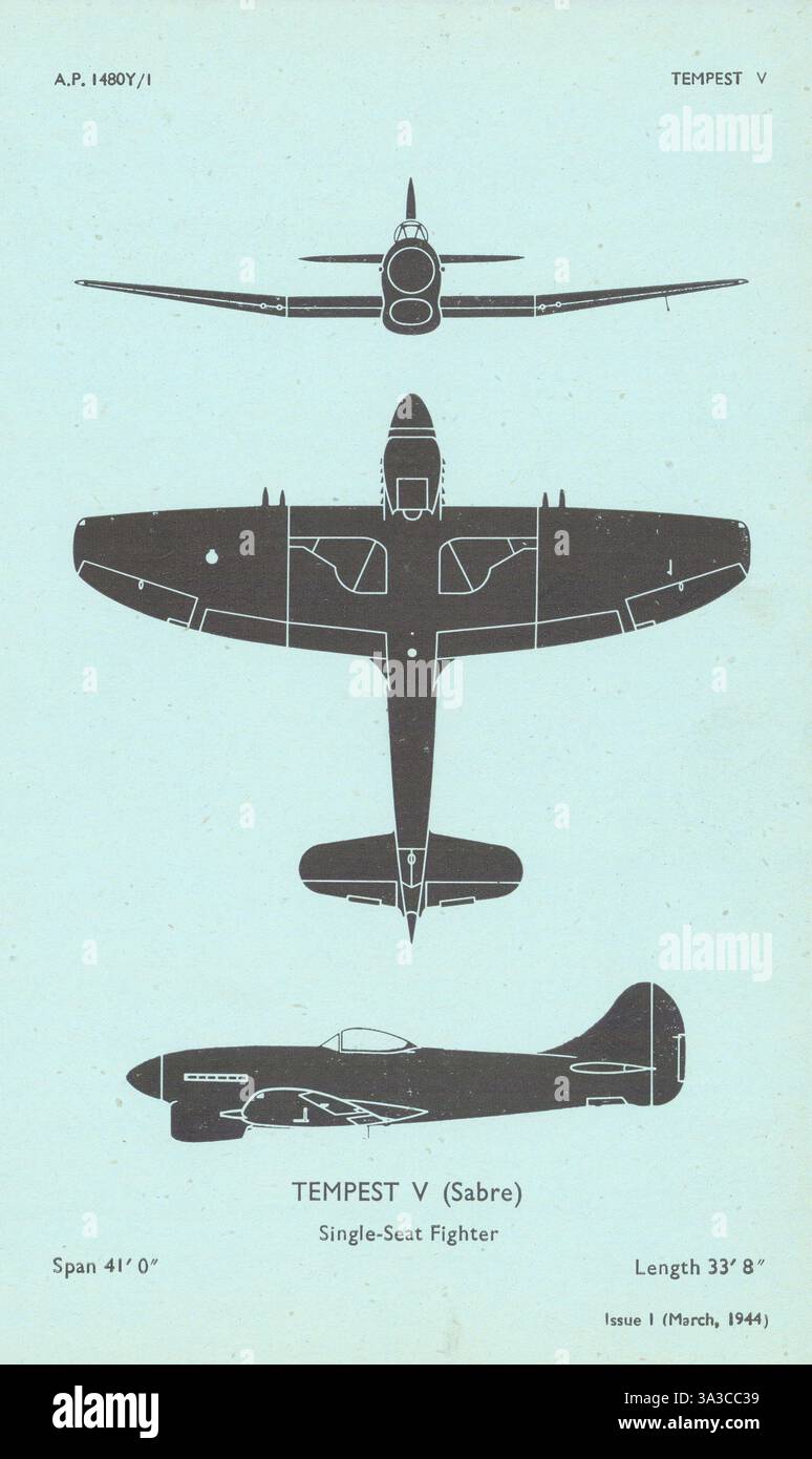 Hawker Tempest V fighter. Air Ministry aircraft recognition profile ...