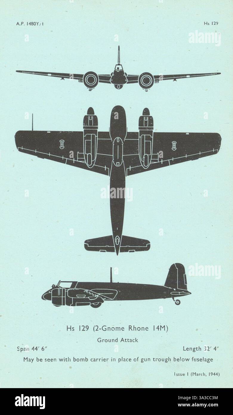 Henschel Hs 129 Ground attack. Air Ministry aircraft recognition ...