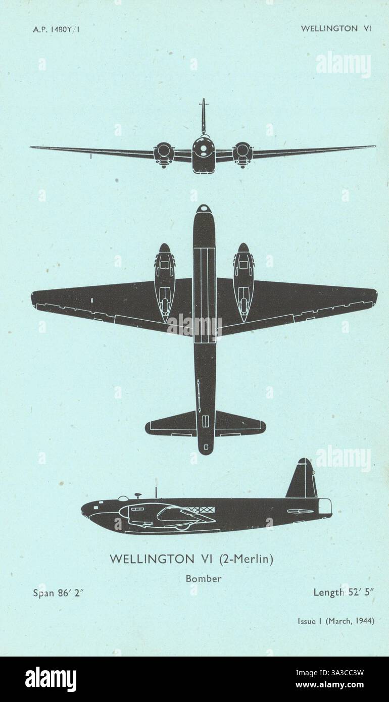 Vickers Wellington VI Bomber. Air Ministry aircraft recognition profile ...