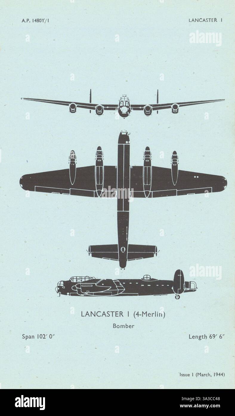 Avro Lancaster I Bomber. Air Ministry aircraft recognition profile 1944 ...