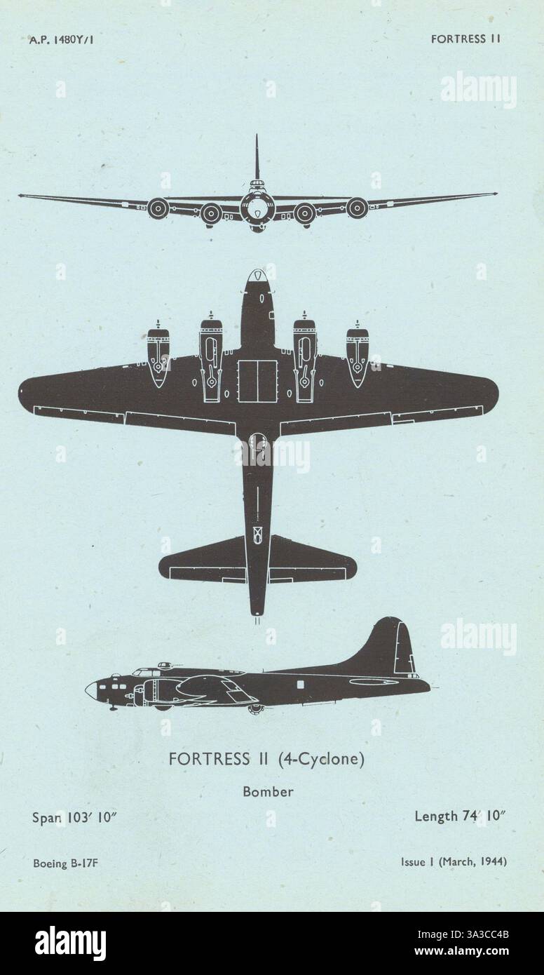 Boeing B-17F Flying Fortress II Bomber. Aircraft recognition profile ...