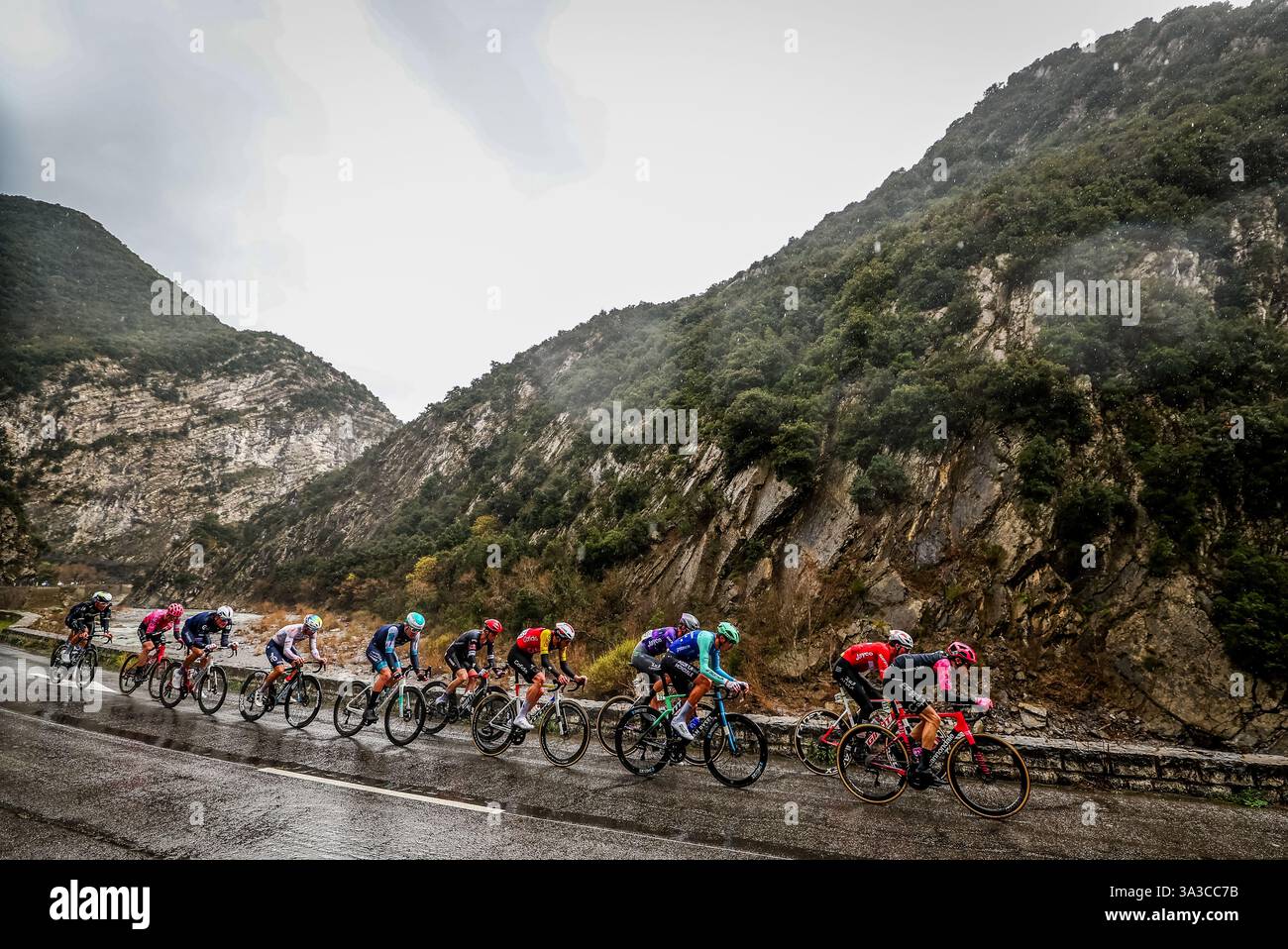 Auron, France. 15th Mar, 2025. The breakaway group pictured during ...