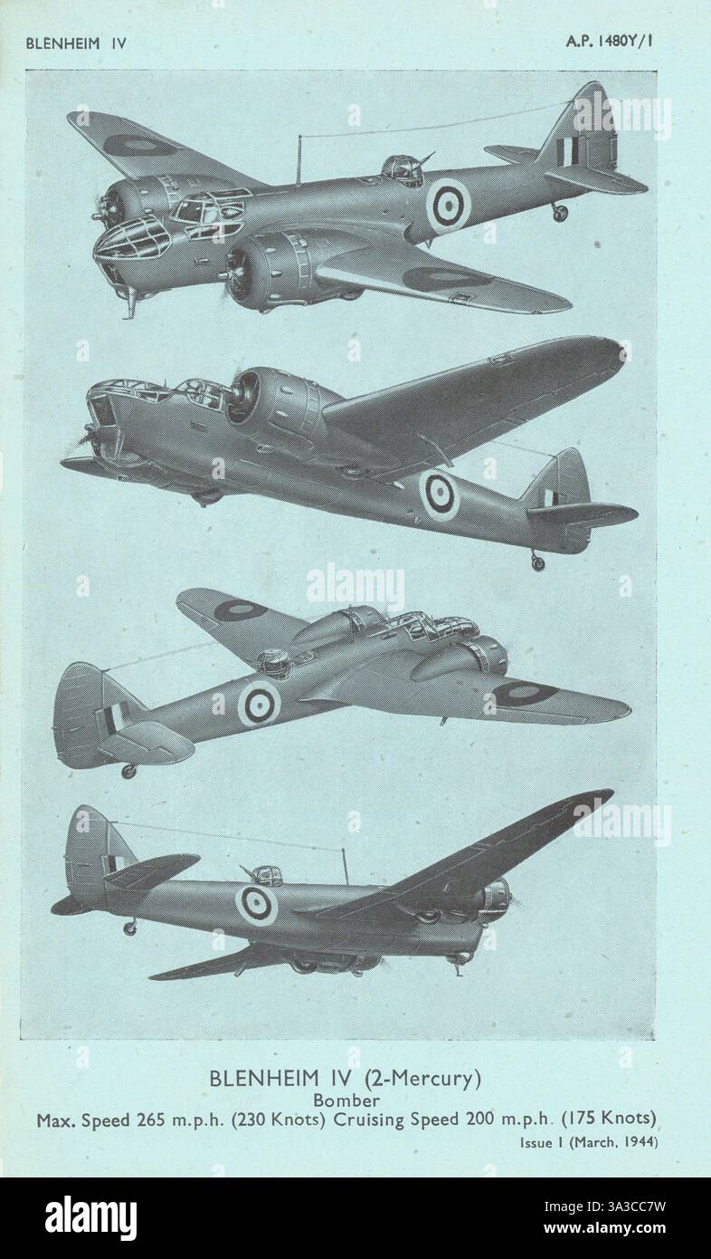 Bristol Blenheim IV Bomber. Air Ministry aircraft recognition photos 1944 Stock Photo - Alamy