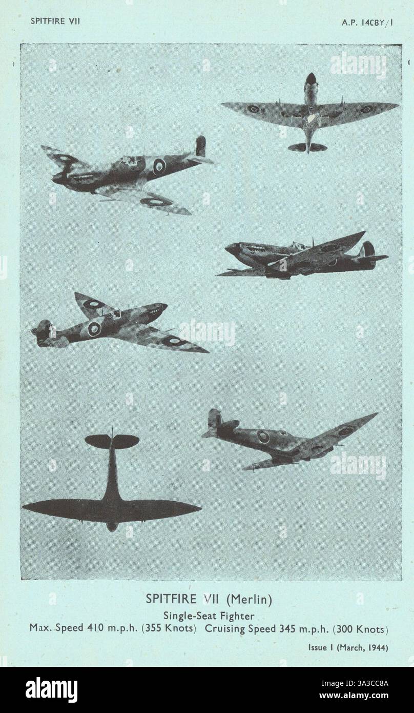 Supermarine Spitfire VII fighter. Air Ministry aircraft recognition ...