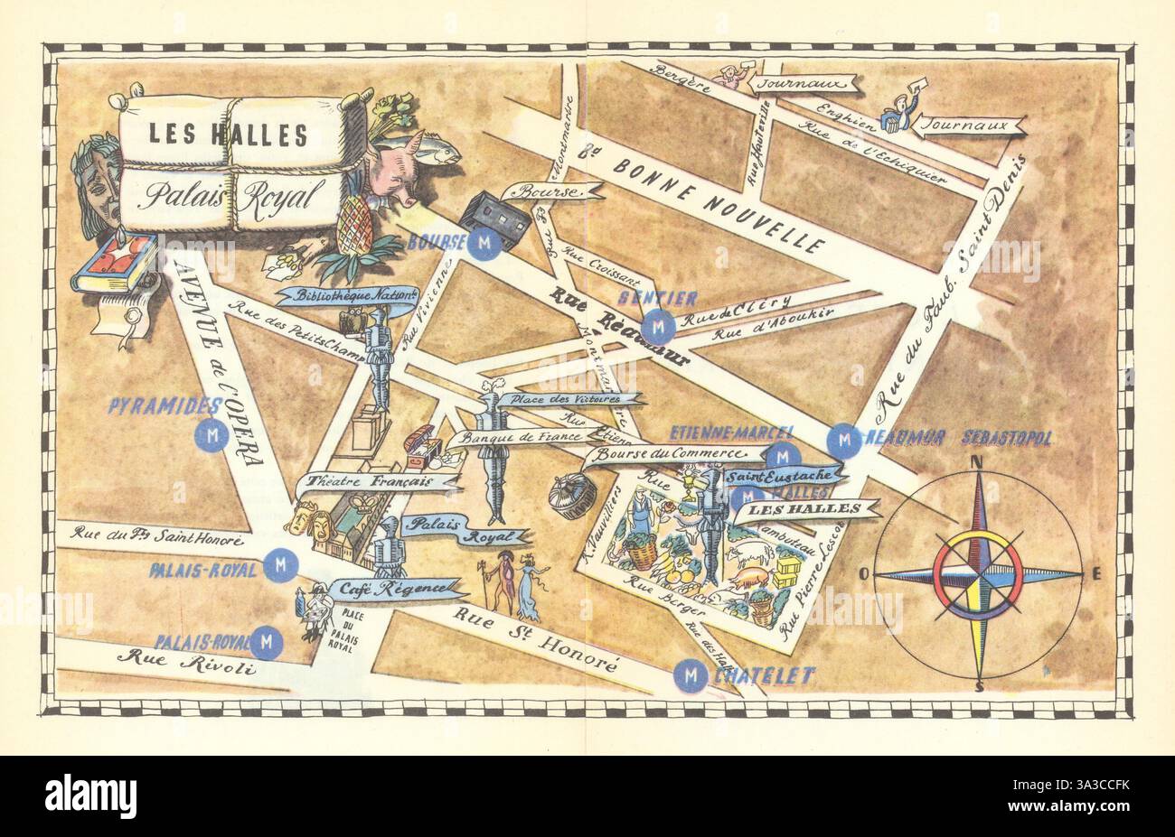 Les Halles - Palais Royal - Paris neighbourhood/quartier pictorial map ...