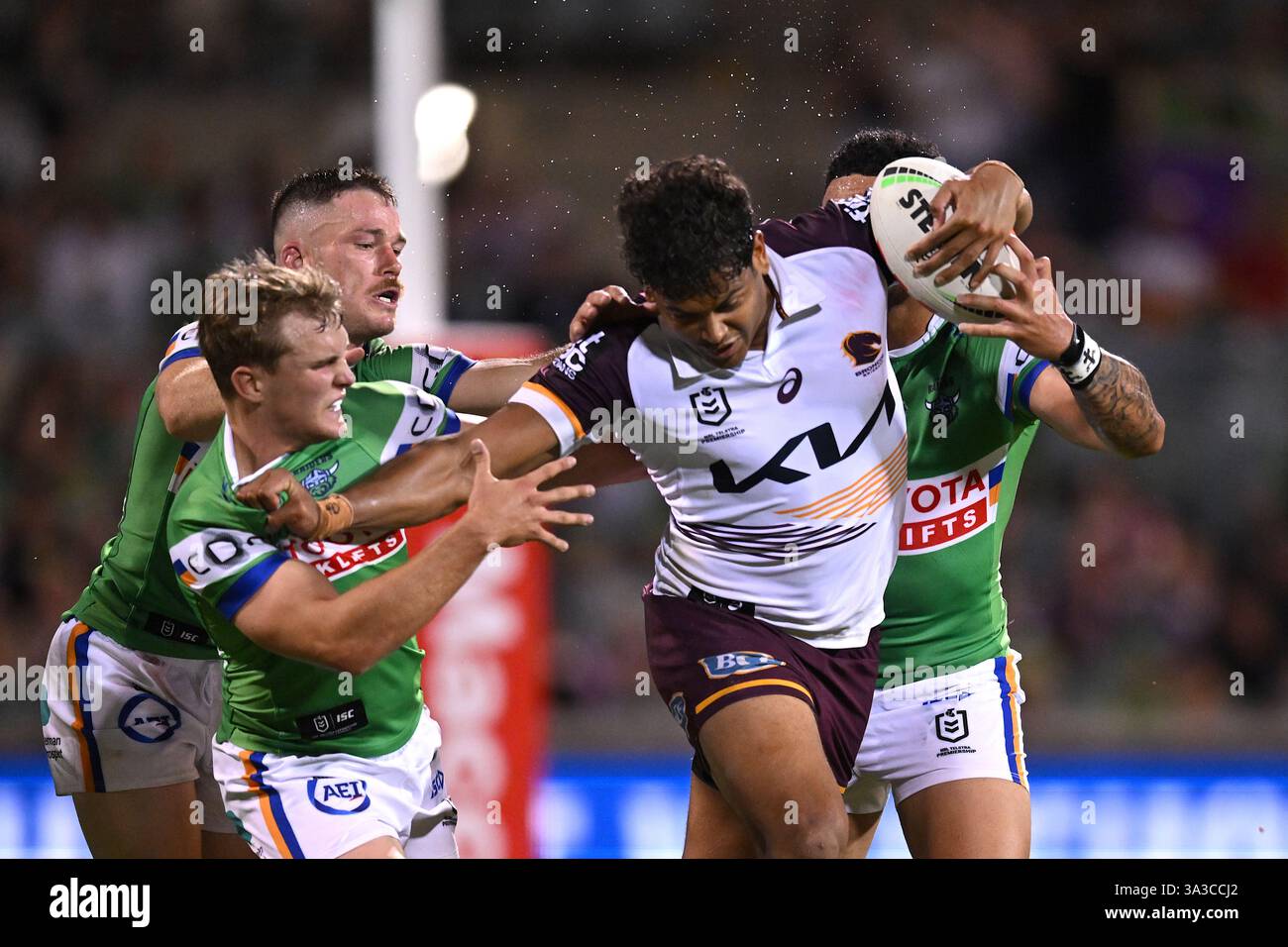 Canberra, Australia. 15th Mar, 2025. Selwyn Cobbo of the Broncos is ...