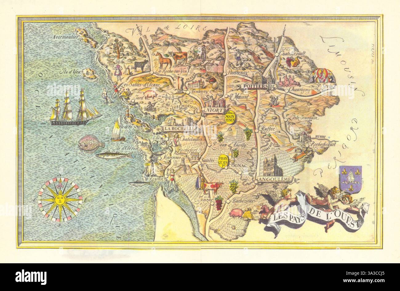 Les pays de l’Ouest pictorial Cognac region map by Laszlo Fircsa ...