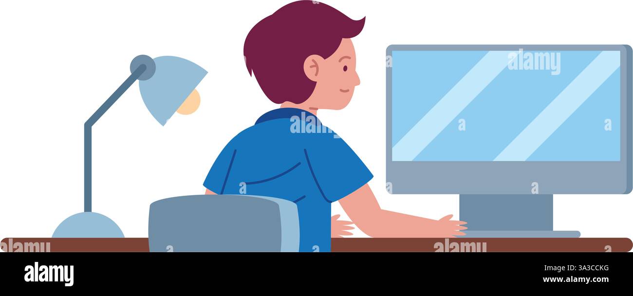 Student on Computer Focused Boy Stock Vector Image & Art - Alamy