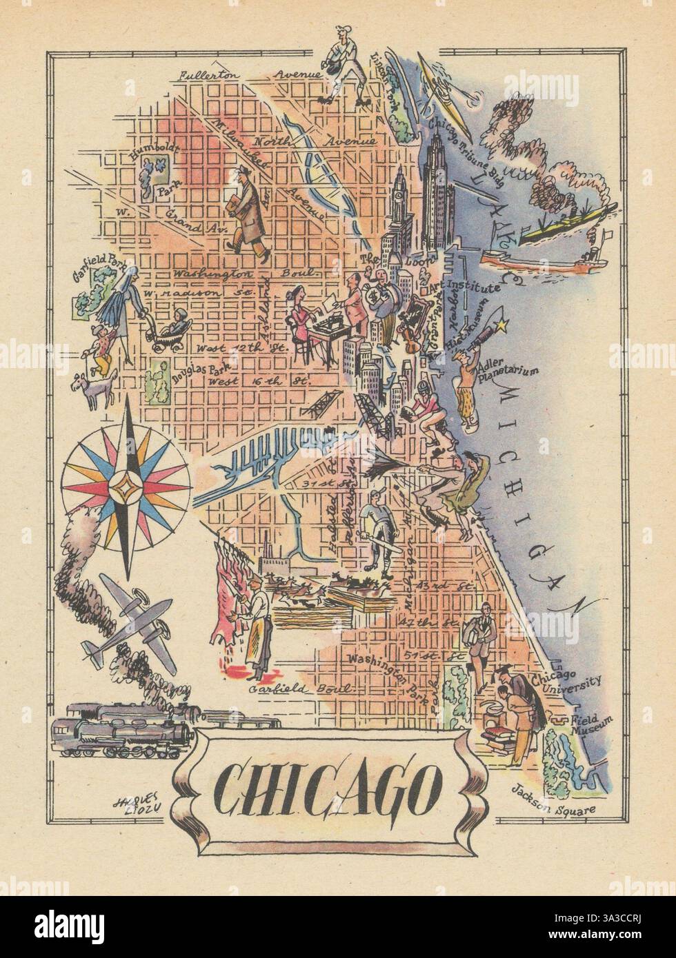 Chicago small city plan by Jacques Liozu 1946 old vintage map chart ...