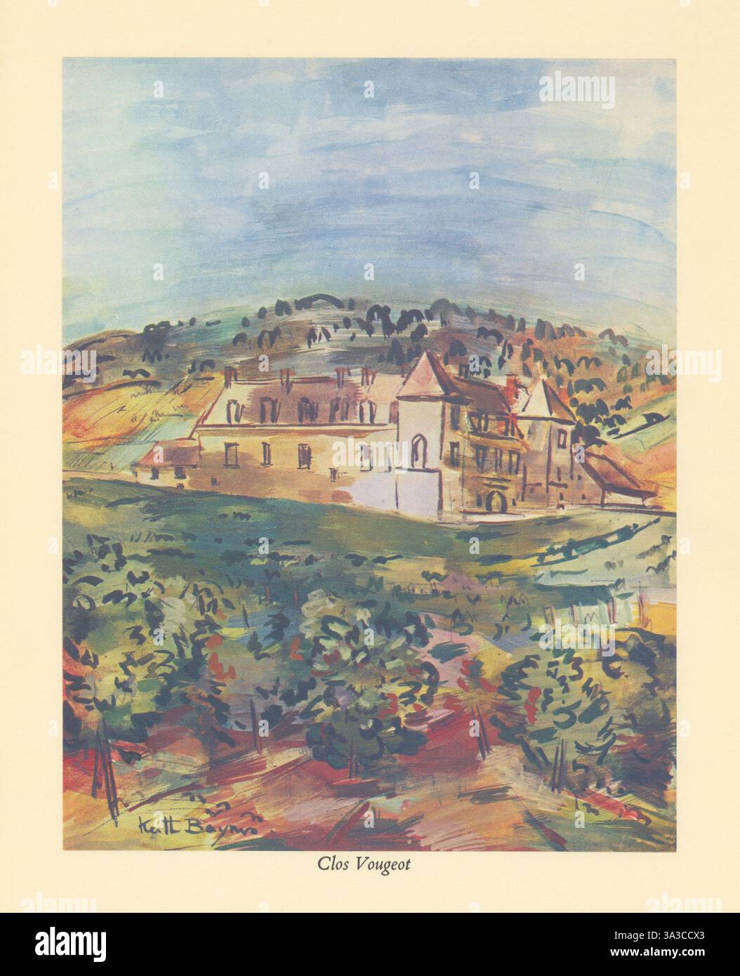 Clos Vougeot & vineyards by Keith Baynes. Côte-d'Or Burgundy 1950 old ...
