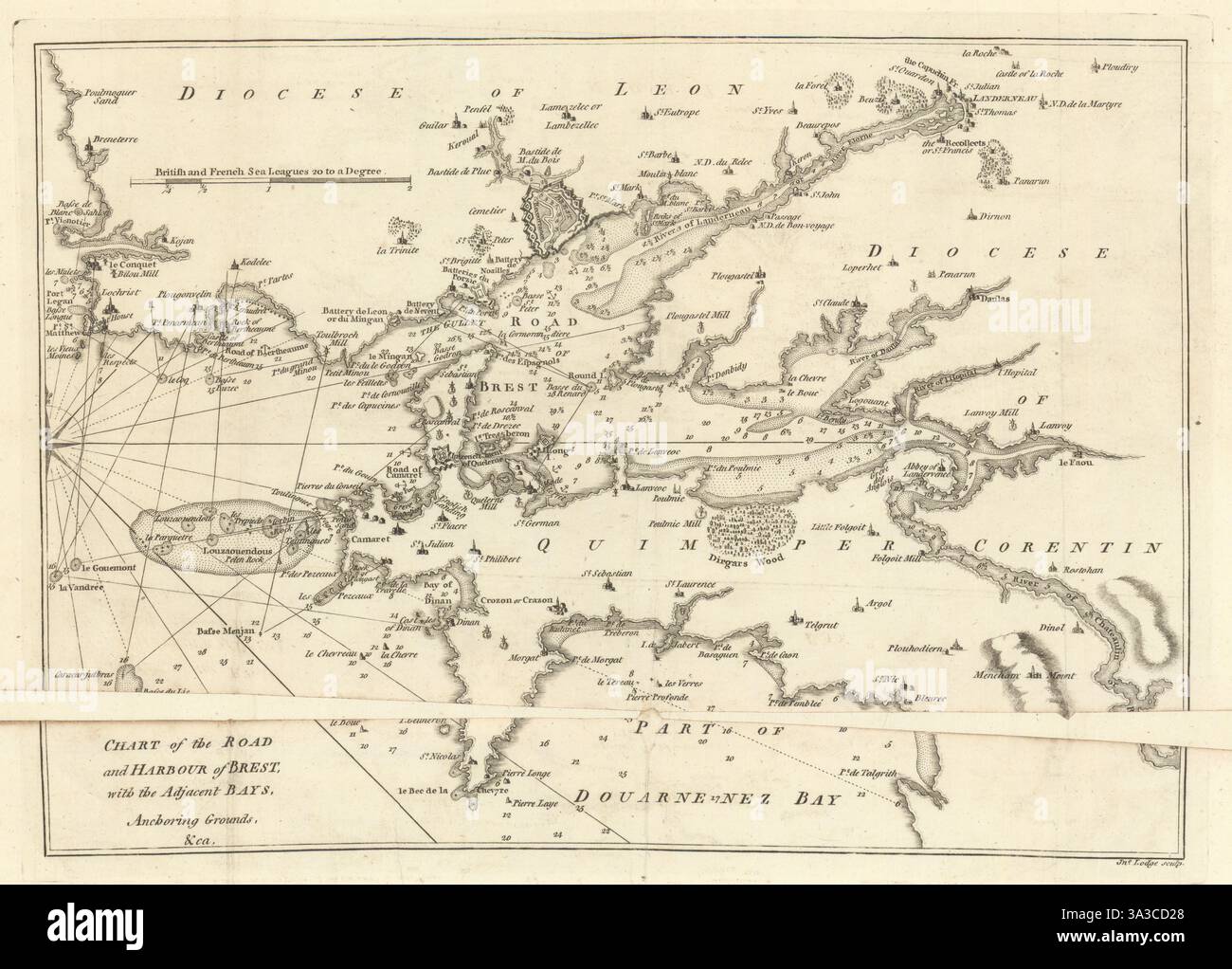 Chart of the Road and Harbour of Brest… by John Lodge 1780 old antique ...