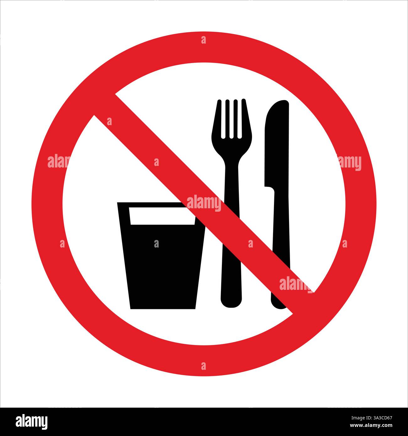 Red prohibition sign featuring a crossed-out fork, knife, and glass ...