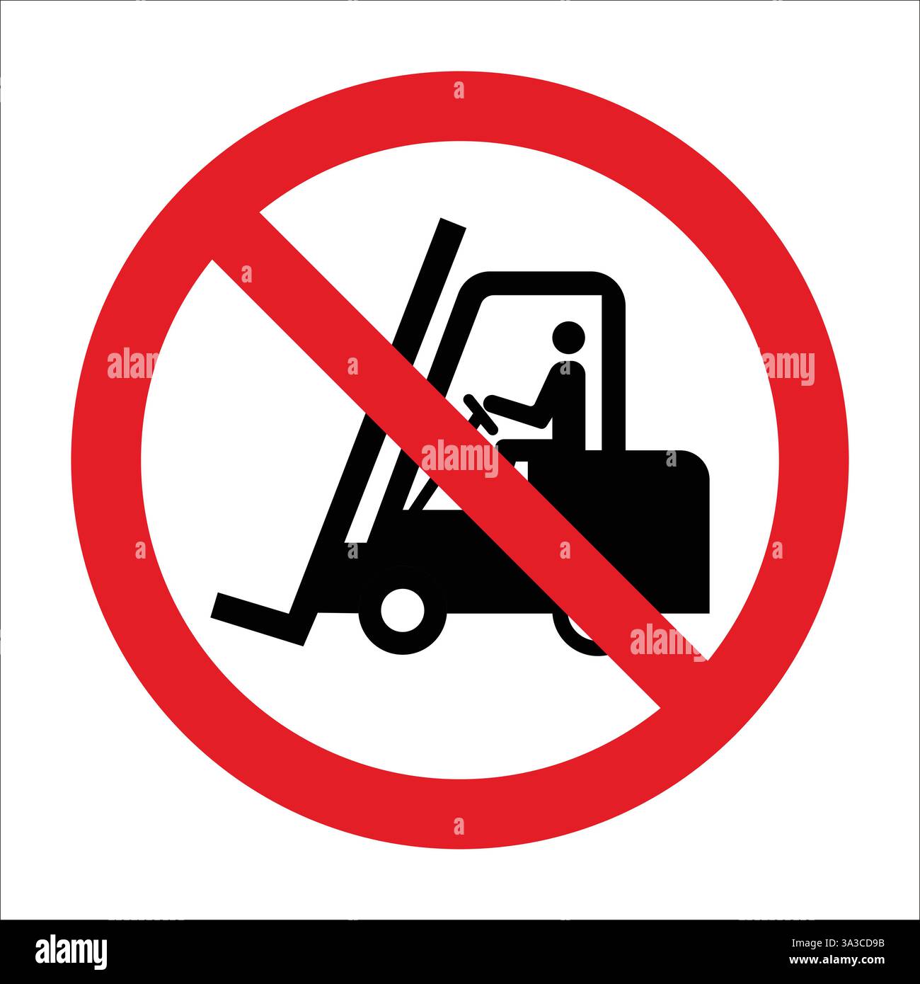 Red circular sign prohibiting forklift trucks in a specific area, enhancing safety and ...