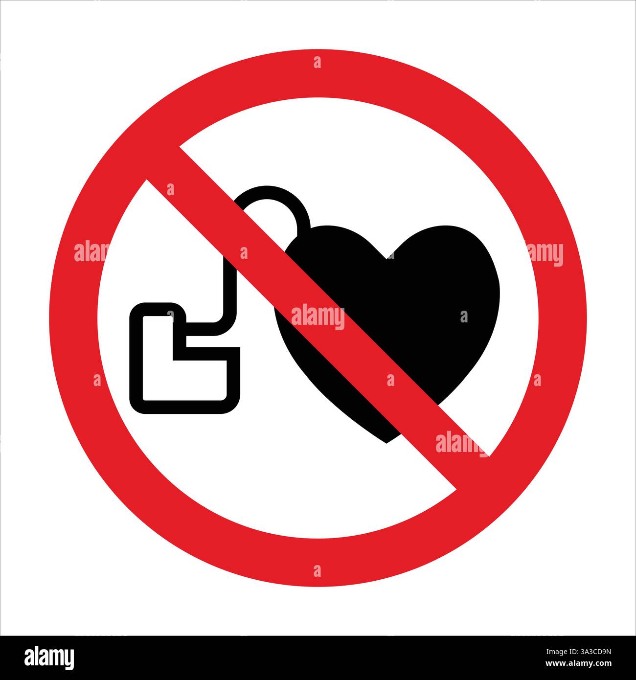 Pacemaker implantation forbidden sign, showing heart with electronic ...
