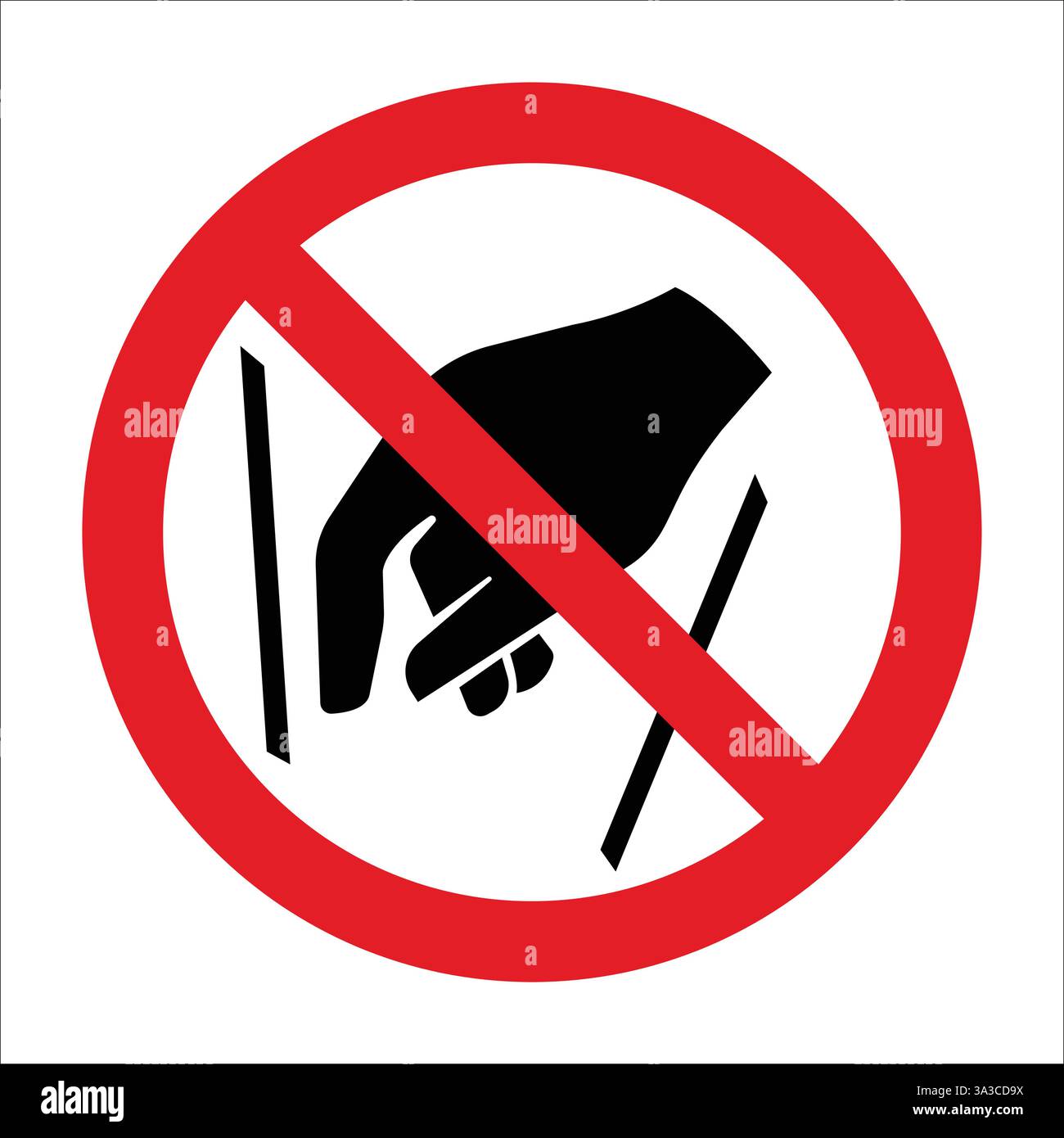 Prohibition sign with black hand silhouette inserting fingers into ...