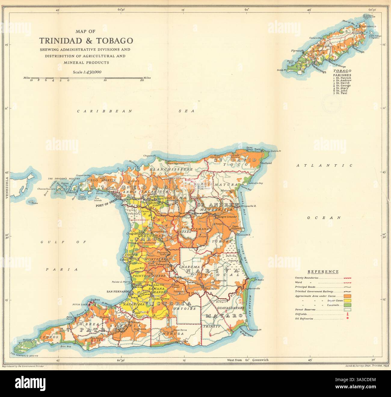 Trinidad & Tobago. Cocoa, sugar cane & coconut plantations. Oil fields ...