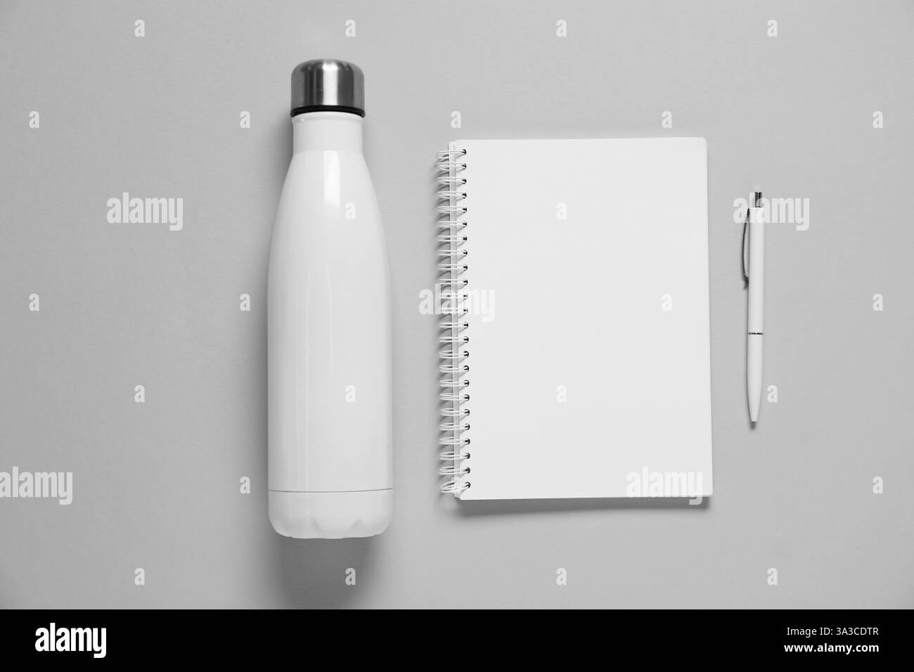 Different blank items for branding on gray background, flat lay. Mockup ...