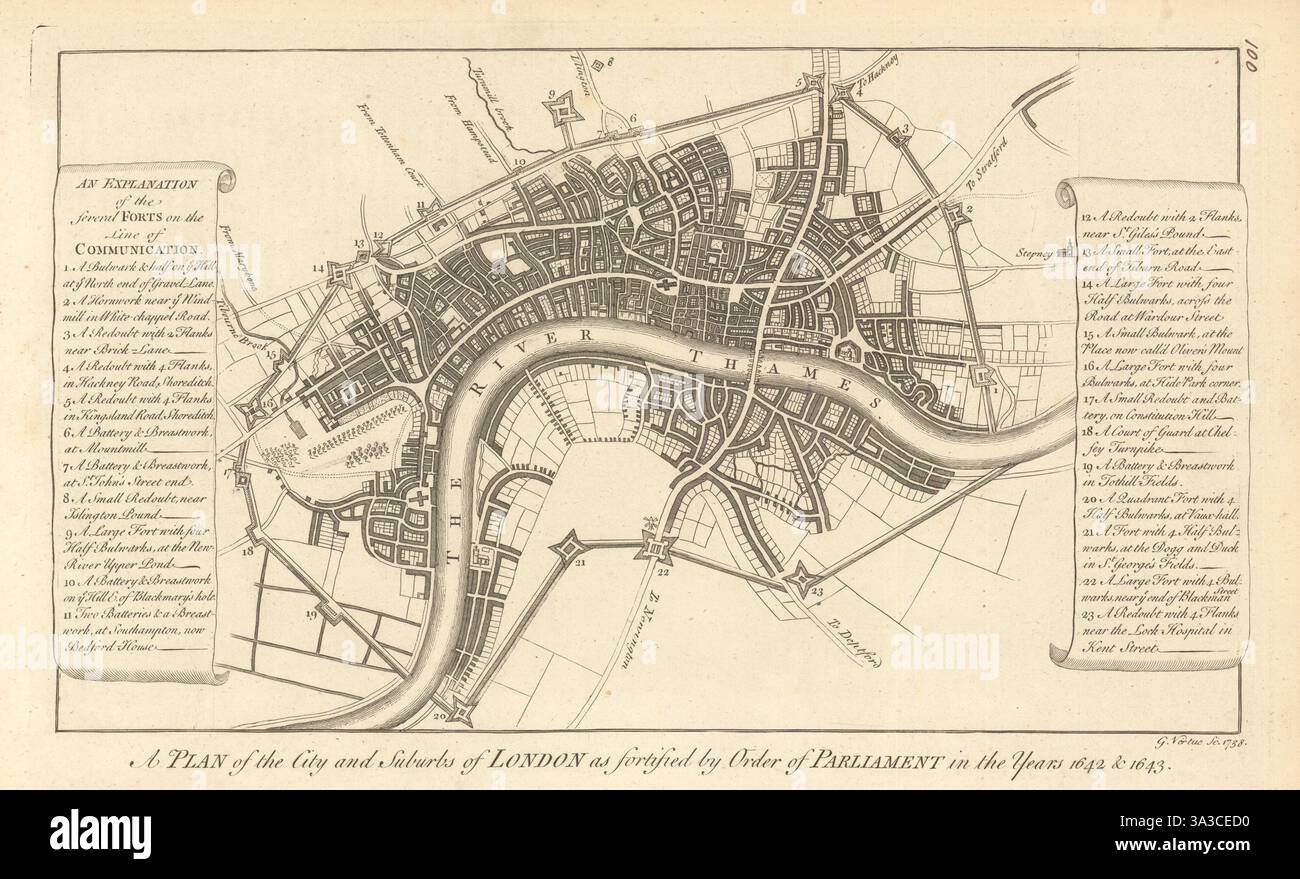 London as fortified by Order of Parliament in the Year 1642/3. VERTUE ...