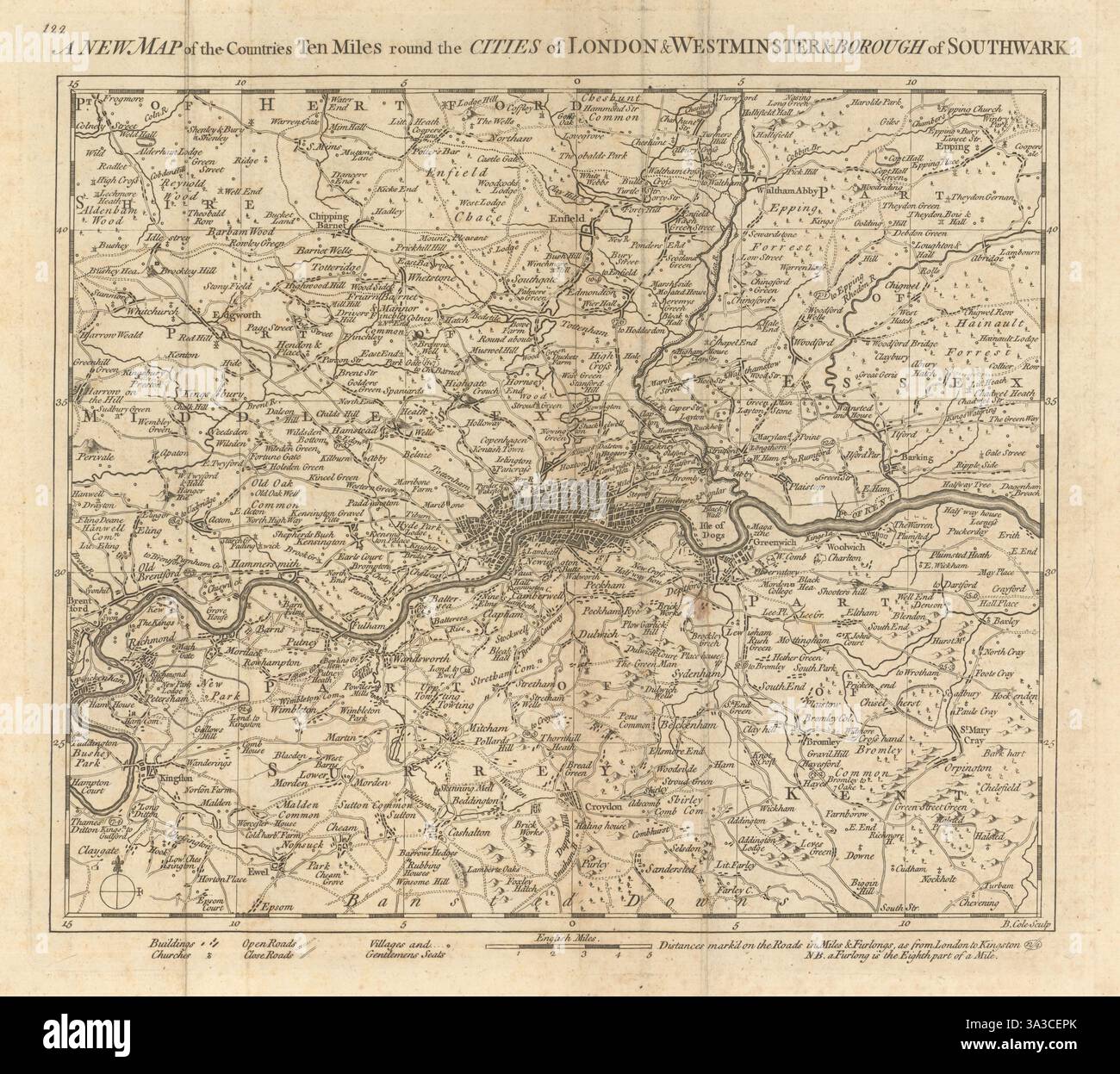 A New Map of the Countries Ten Miles round the Cities of London… COLE ...