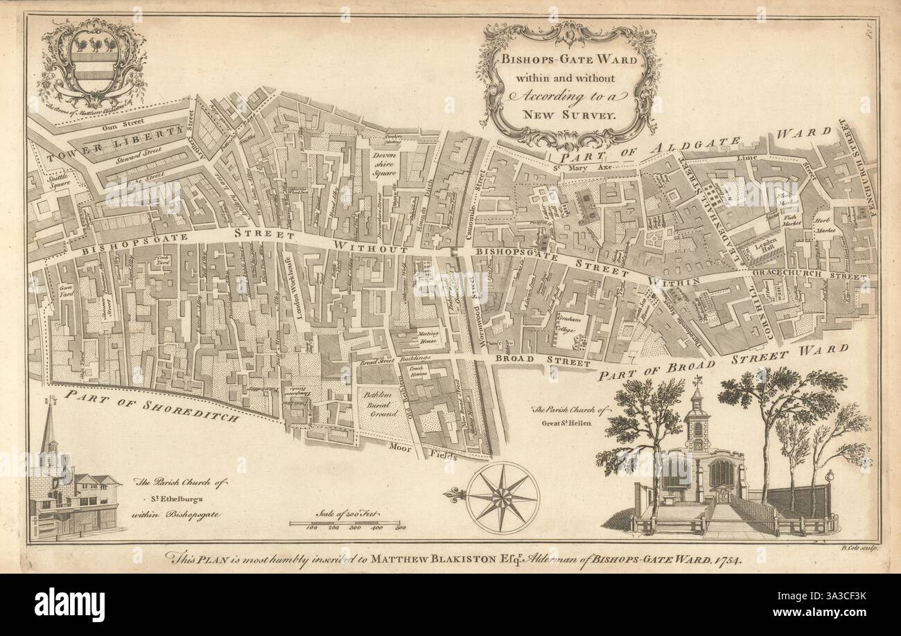 Bishops-Gate Ward within and without… City of London. COLE 1760 old map ...