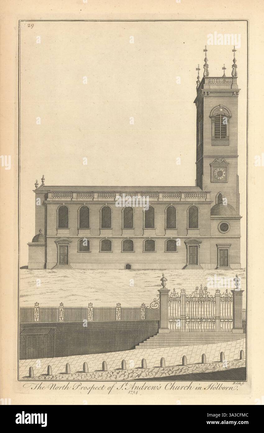 The North Prospect of St Andrew's Church in Holborn by Benjamin Cole ...
