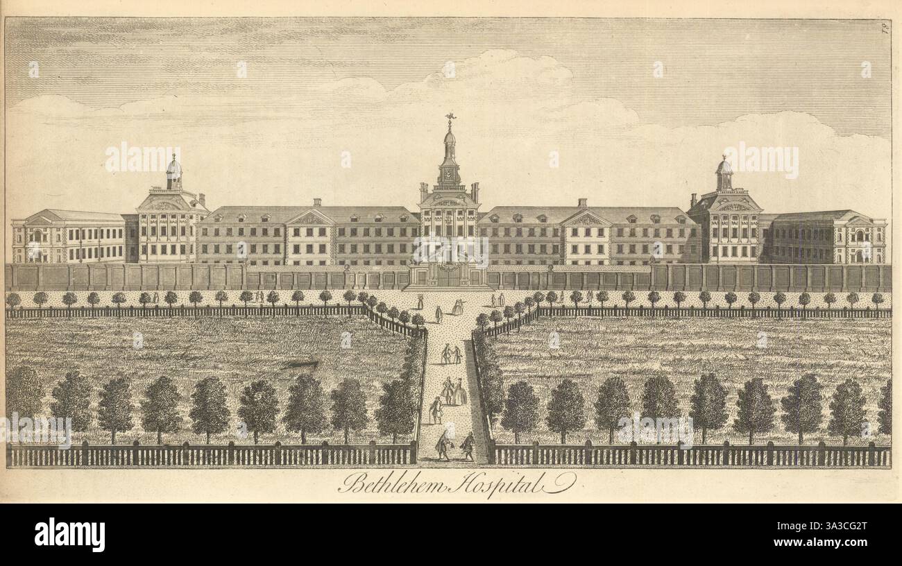 Bethlehem Hospital by William Henry Toms 1760 old antique print picture ...