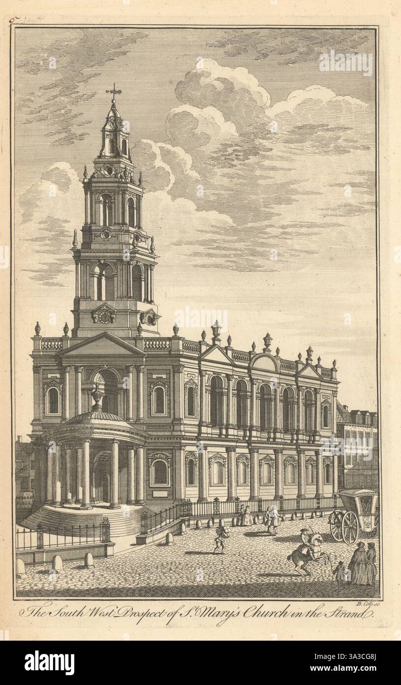The South West Prospect of St Mary le Strand church by Benjamin Cole ...