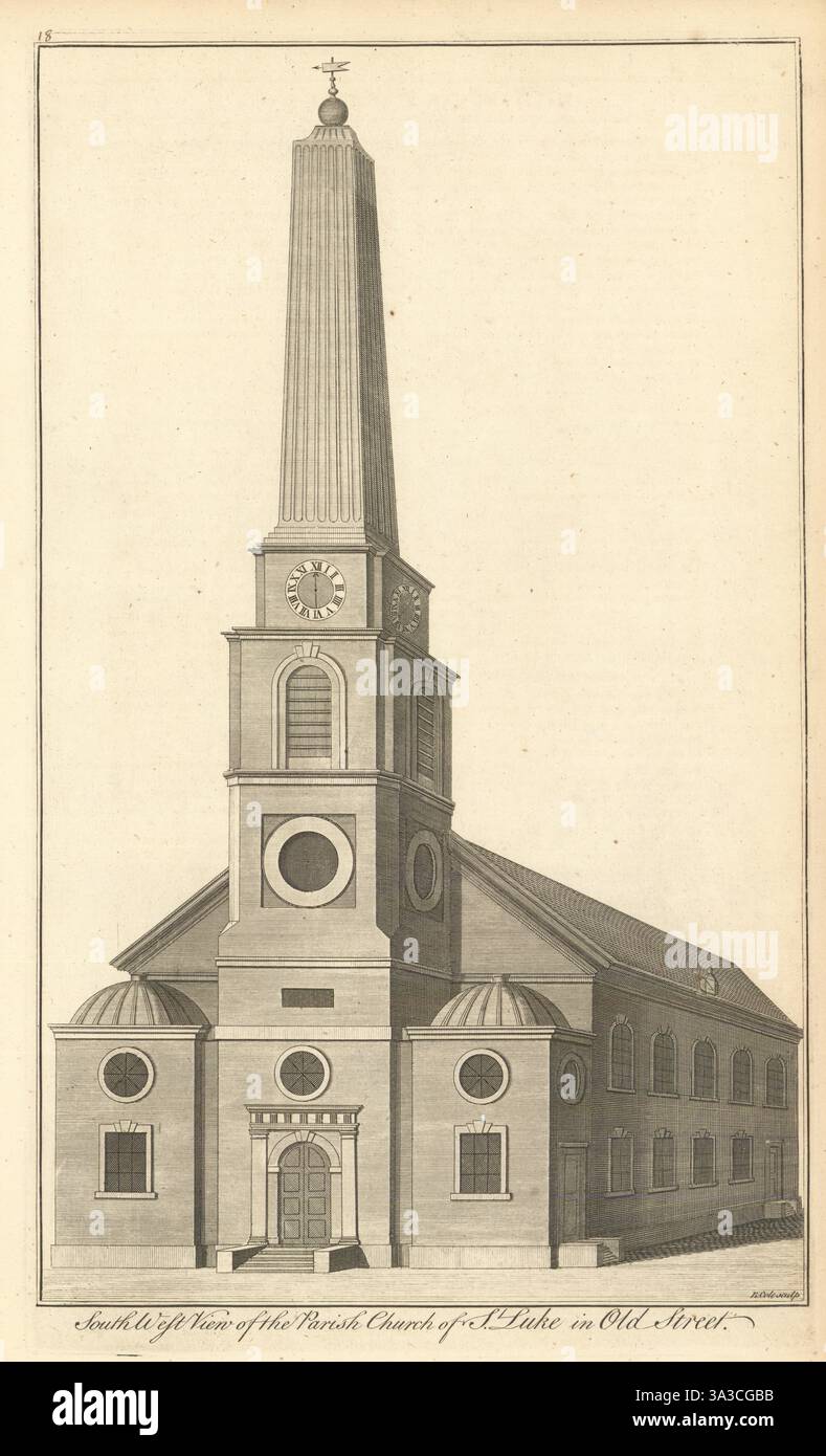 The Parish Church of St Luke in Old Street by Benjamin Cole 1760 print ...