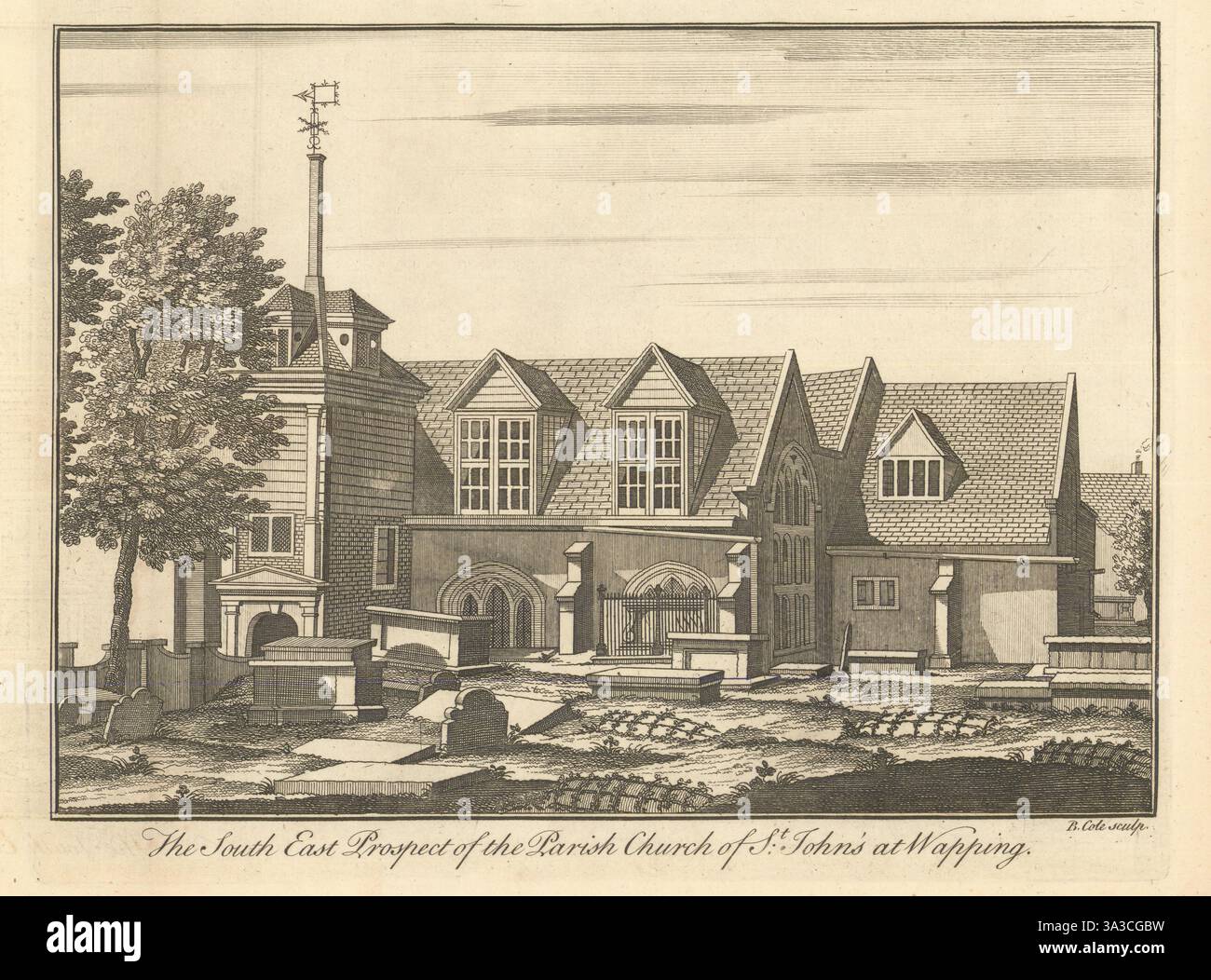 The Parish Church of St John's at Wapping by Benjamin Cole 1760 old ...