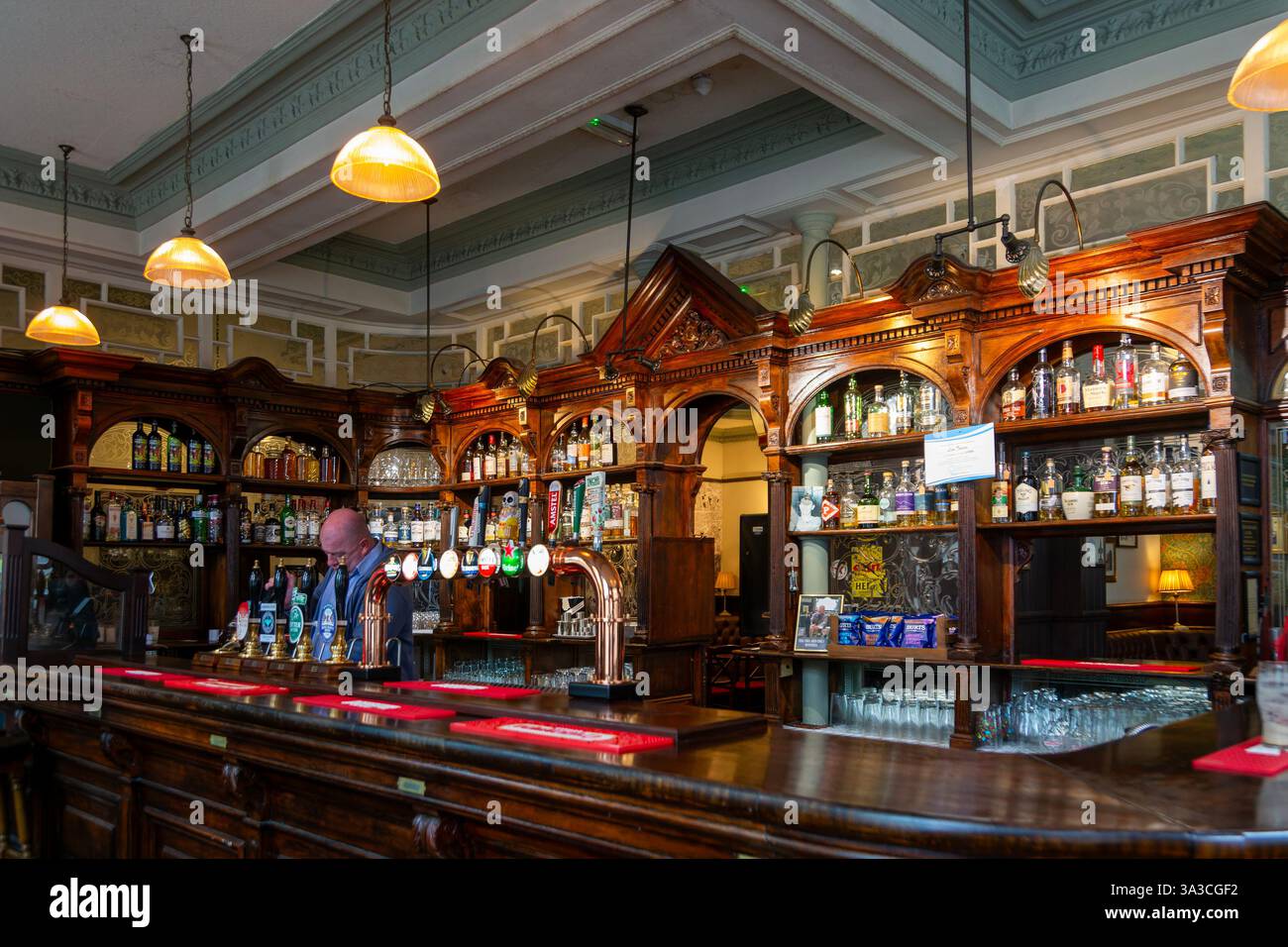 Historic interior of the Lion Tavern public house, Moorfields , city ...