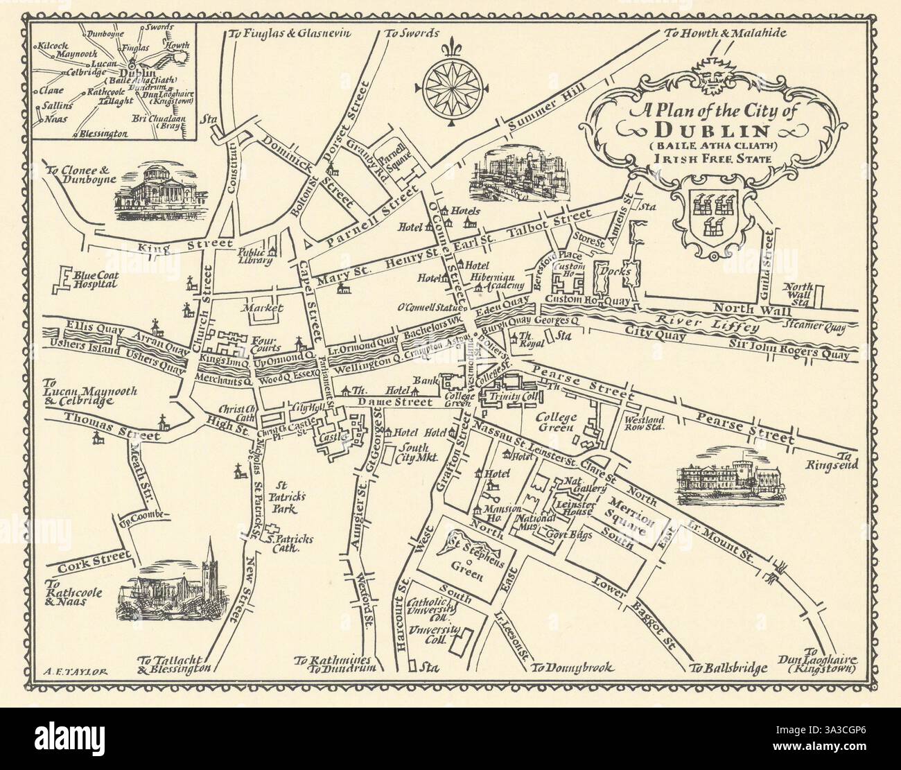 A plan of the City of Dublin, Irish Free State by A.E. Taylor c1934 old ...